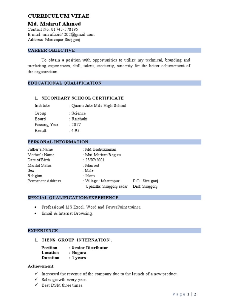 Tanvir Academy-CV Format | PDF
