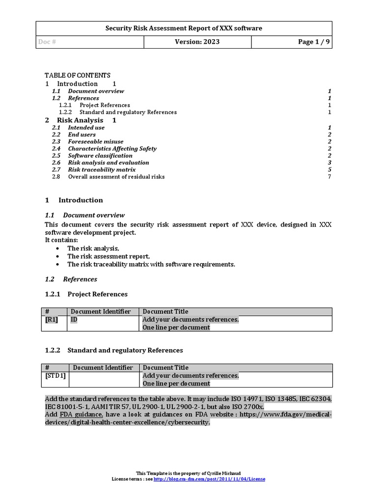 Security Risk Assessment Report Template 2023 | PDF