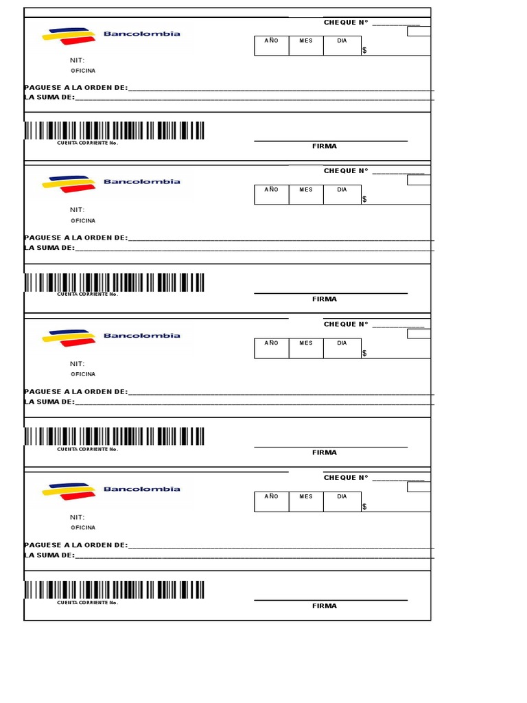 Formato de Cheque Bancolombia | PDF | Finanzas y dinero