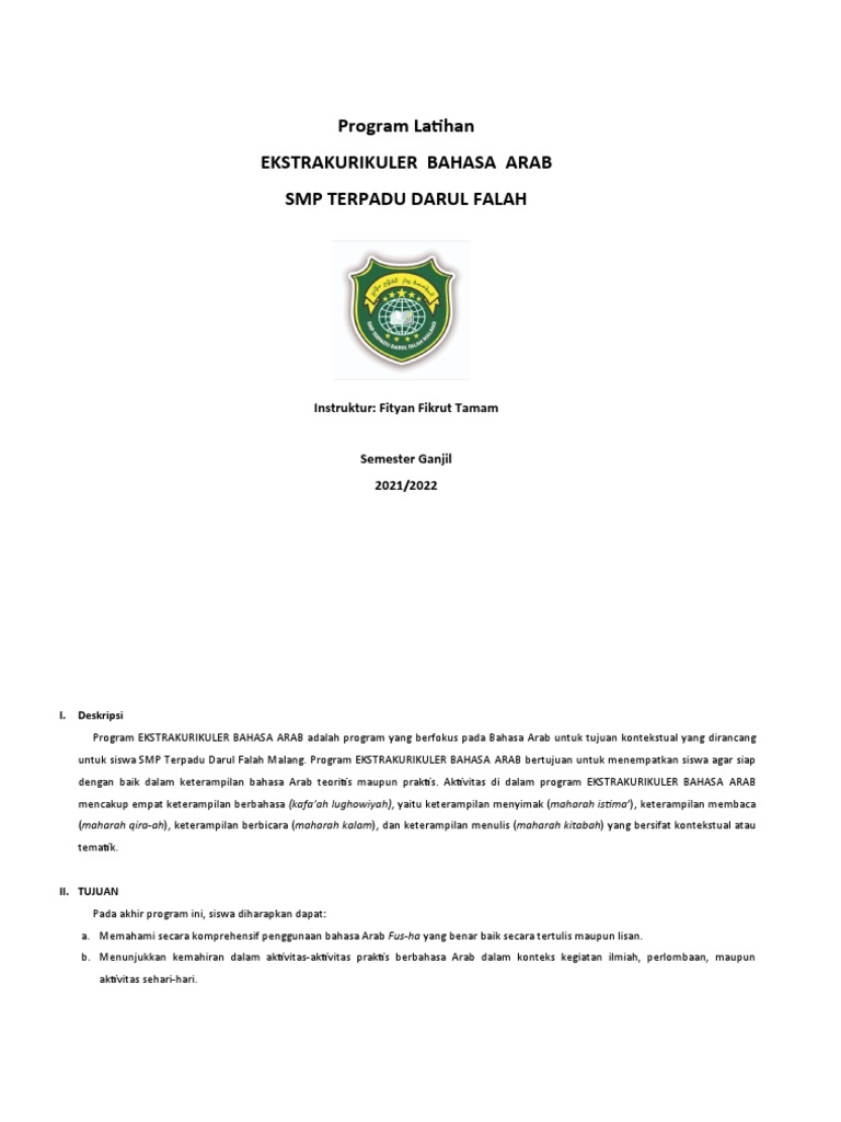 Program Ekstrakurikuler Bahasa Arab | PDF