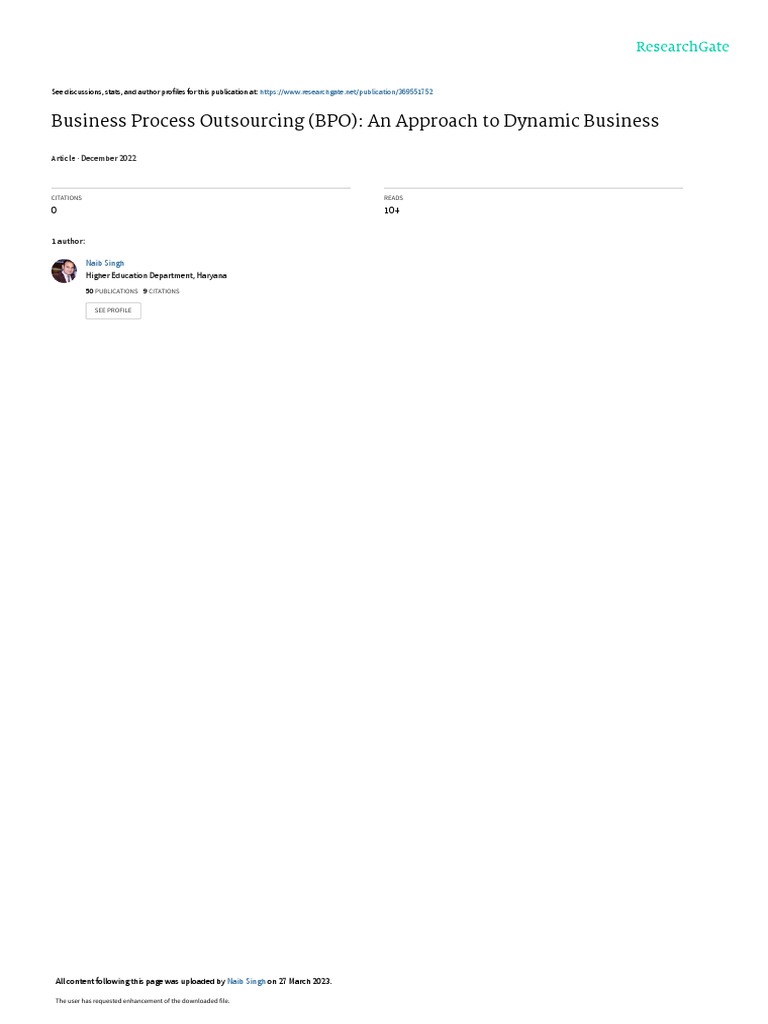 Business Process Outsourcing An Approach To Dynamic Business | PDF ...