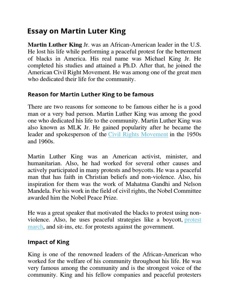 Essay On Martin Luter King | PDF | Martin Luther King Jr. | Human Rights