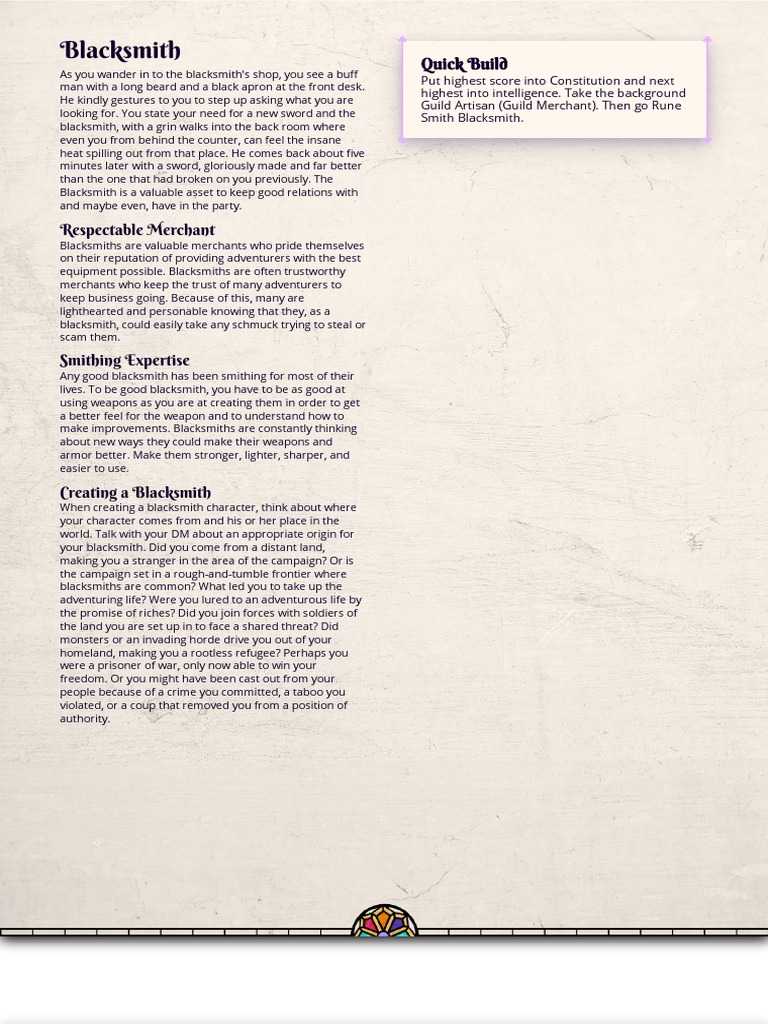 Blacksmith Class Guide for Adventurers | PDF | Blacksmith | Armour