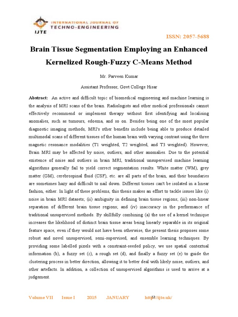 Brain Tissue Segmentation Employing An Enhanced Kernelized Rough Fuzzy C Means Method Pdf