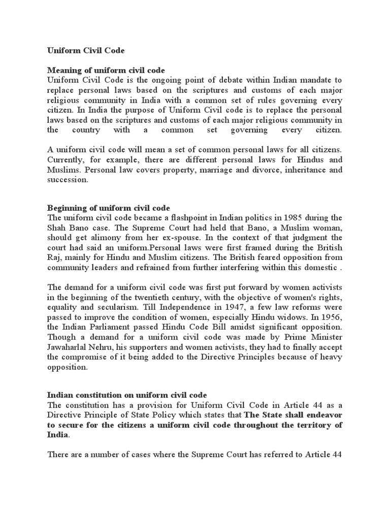 Uniform Civil Code | PDF | Political Science | Justice