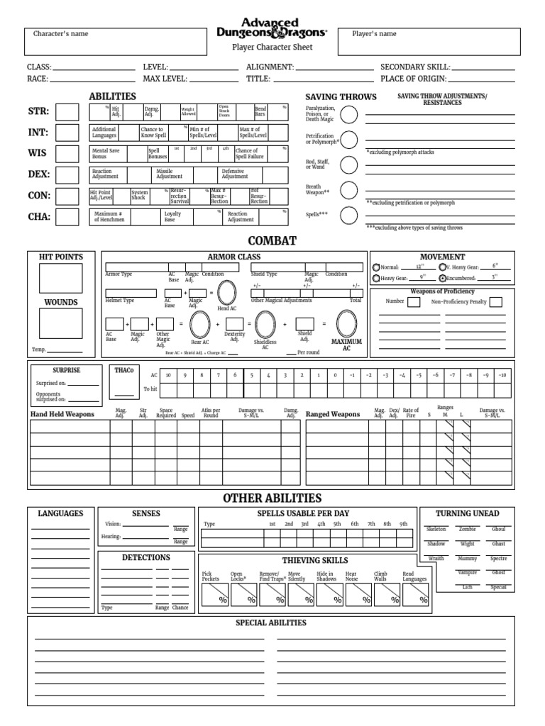 Form Fillable Character Sheet | PDF