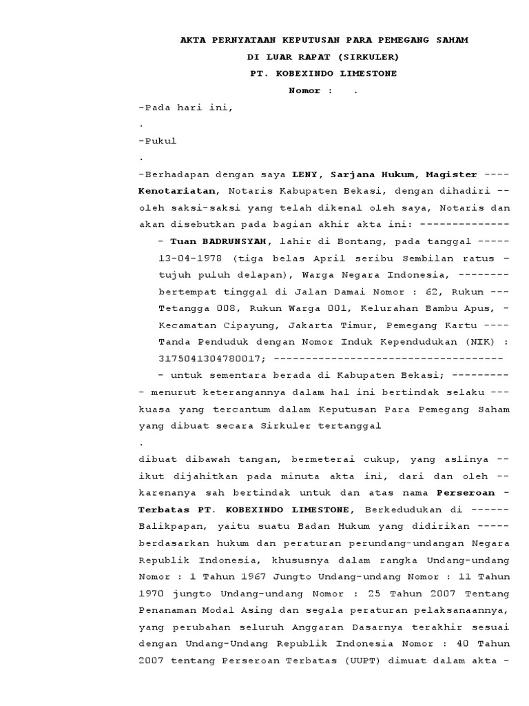 Akta Notaris Perubahan PT Dengan Sirkuler | PDF