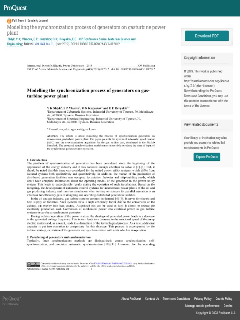 Modelling The Synchronization Process of Generators On Gasturbine Power ...