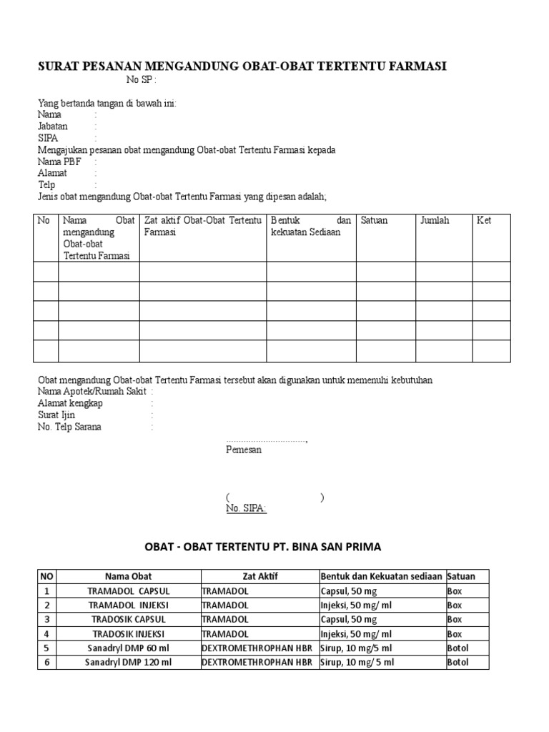 Surat Pesanan Mengandung Obat | PDF