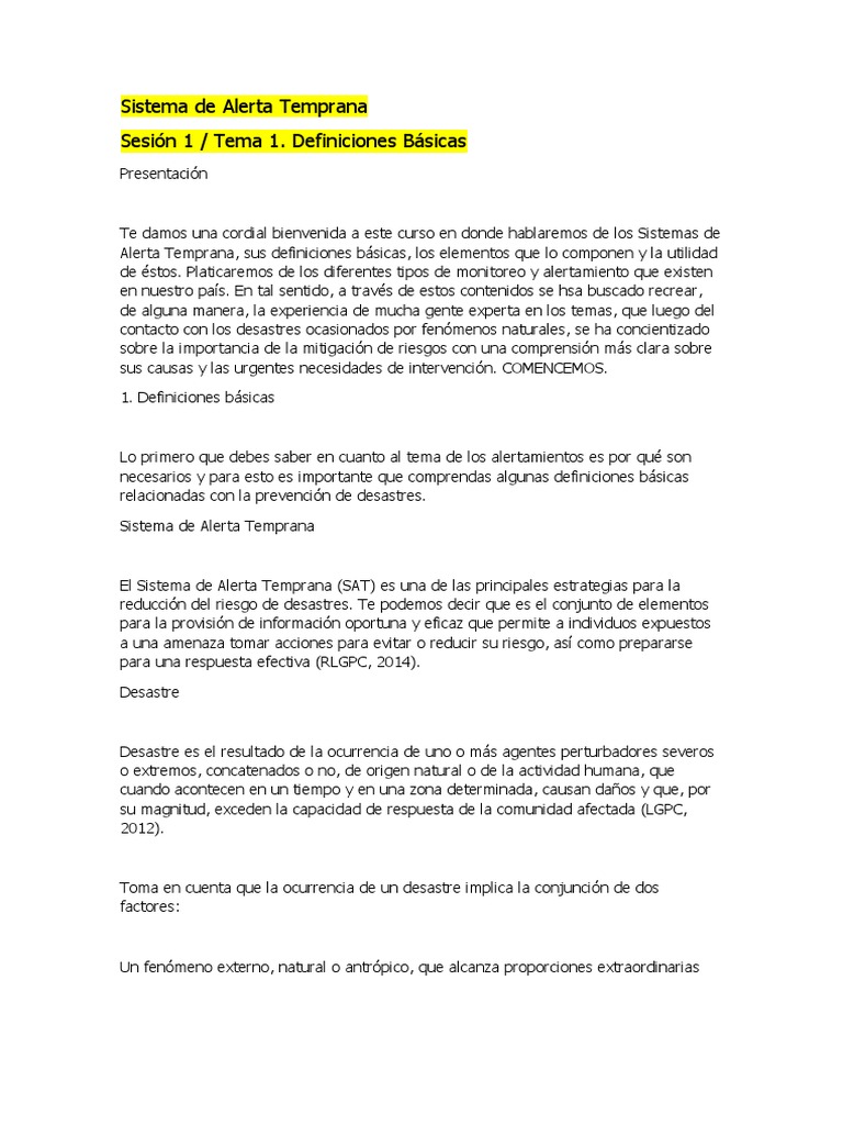 Sistema de Alerta Temprana | PDF