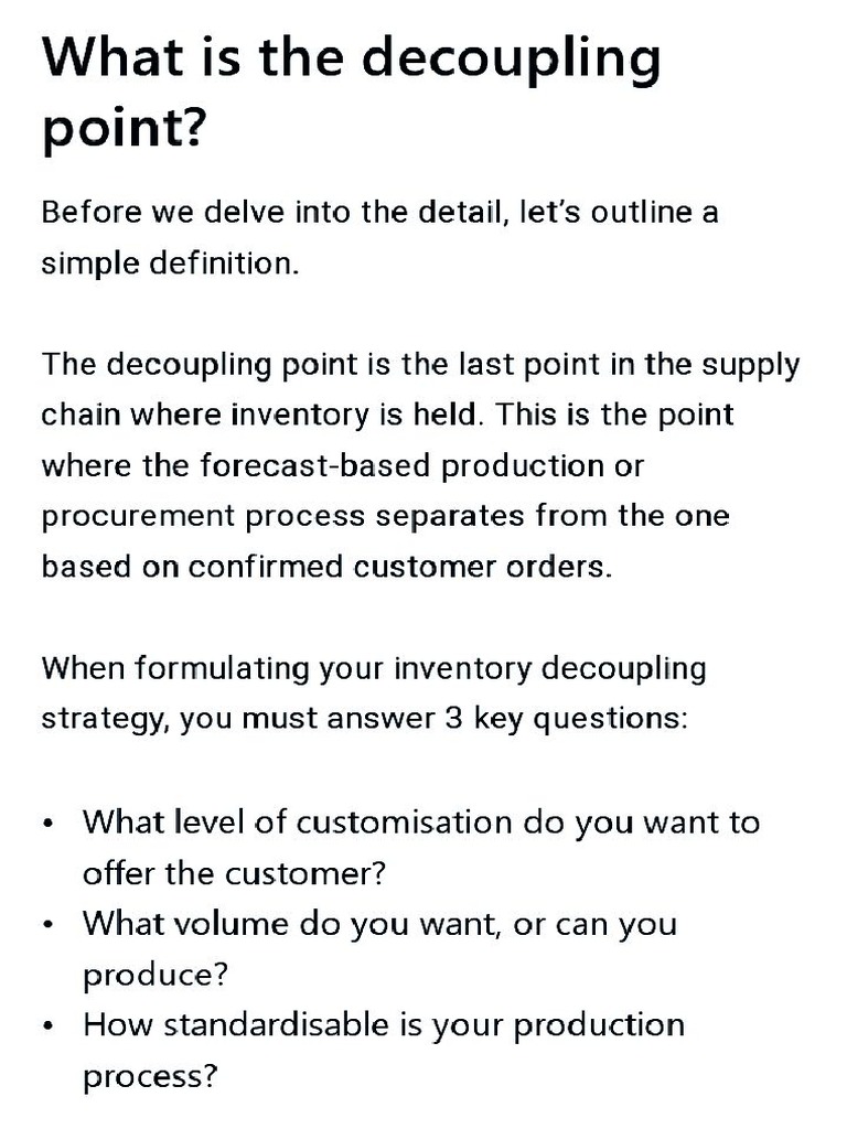 Customer Decoupling Point | PDF