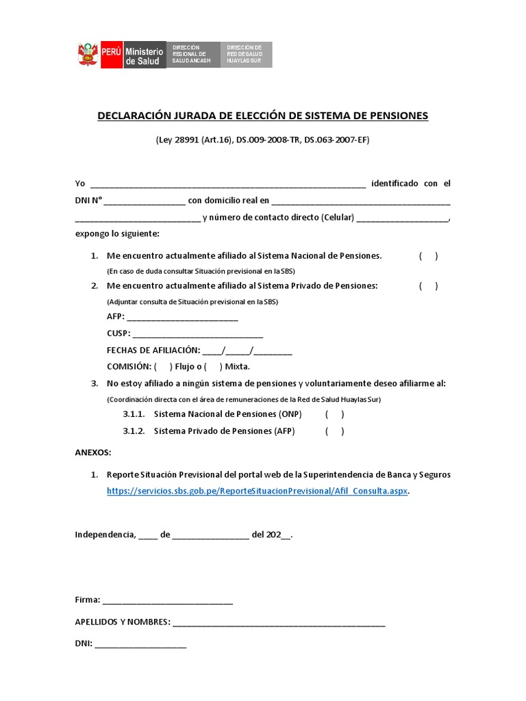 Declaración Jurada de Sistema de Pensiones | PDF | Ciencias sociales
