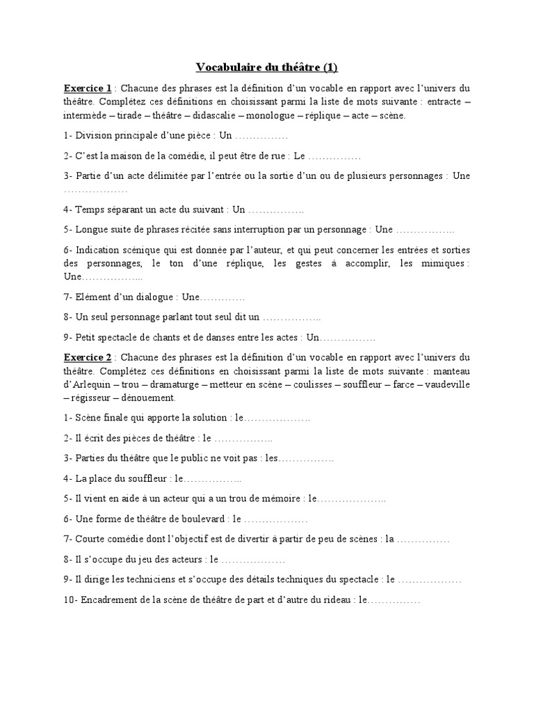 Vocabulaire Du Théâtre 1 | PDF