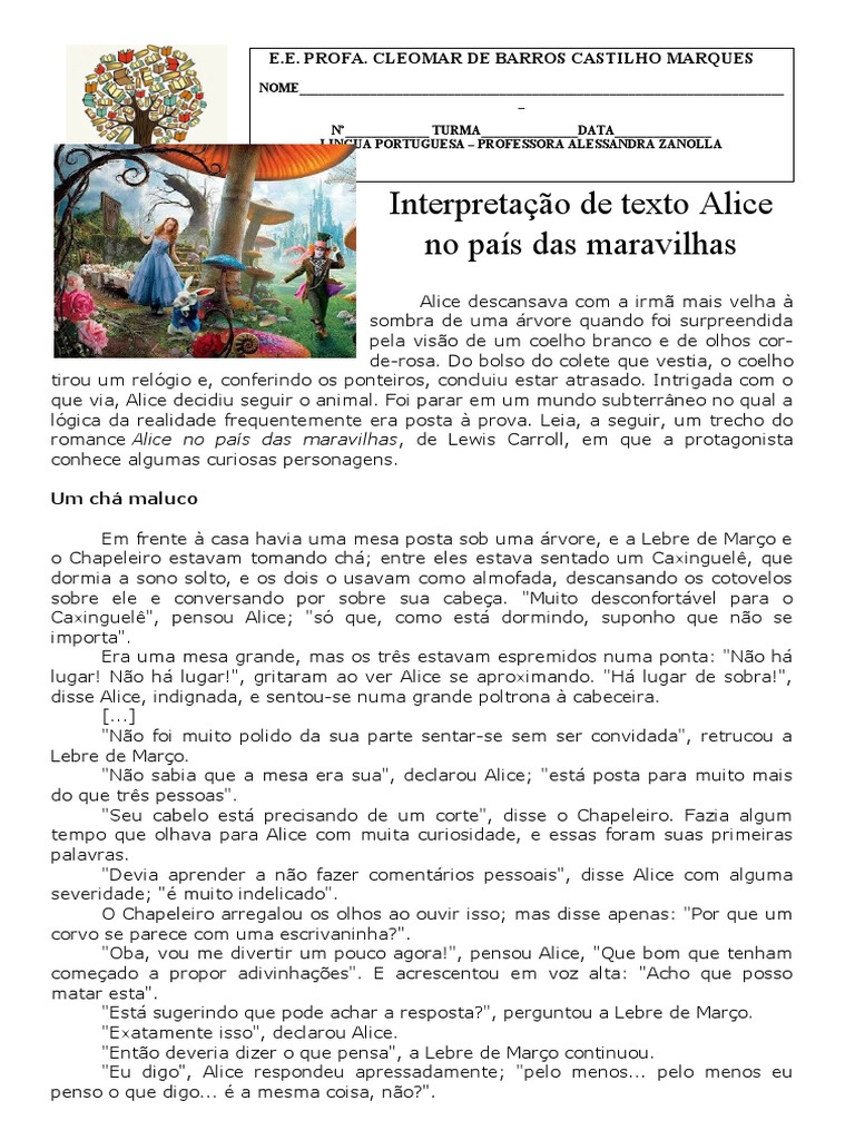 3 - Interpretação Alice | PDF | Alice no País das Maravilhas
