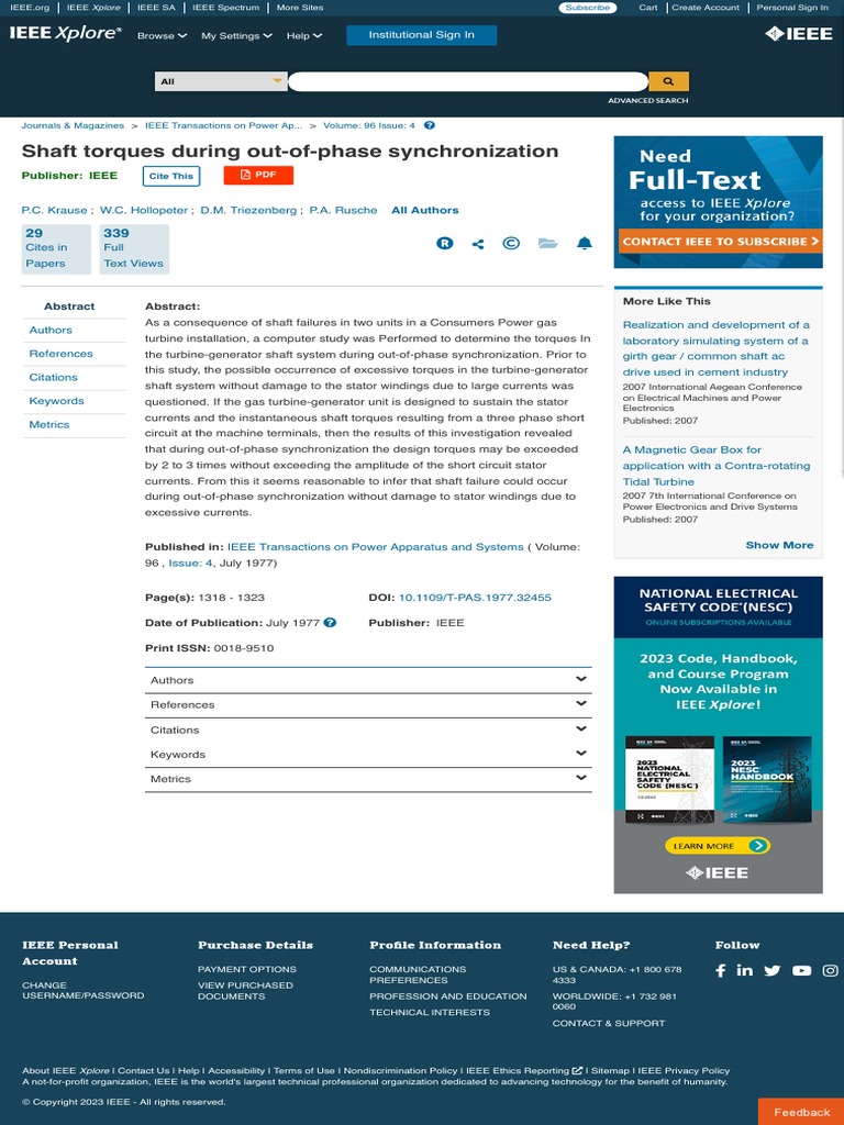 Shaft Torques During Out-Of-Phase Synchronization - IEEE Journals & Magazine - IEEE Xplore | PDF ...