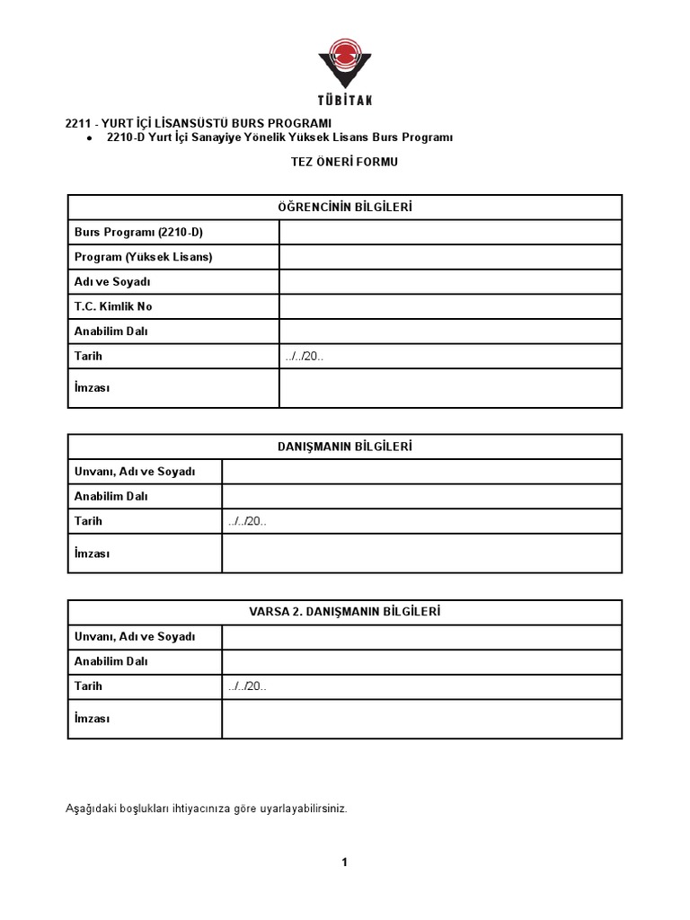 Guncel Tez Oneri Formu 2210-d | PDF Guncel Tez Oneri Formu 2210-d | PDF
