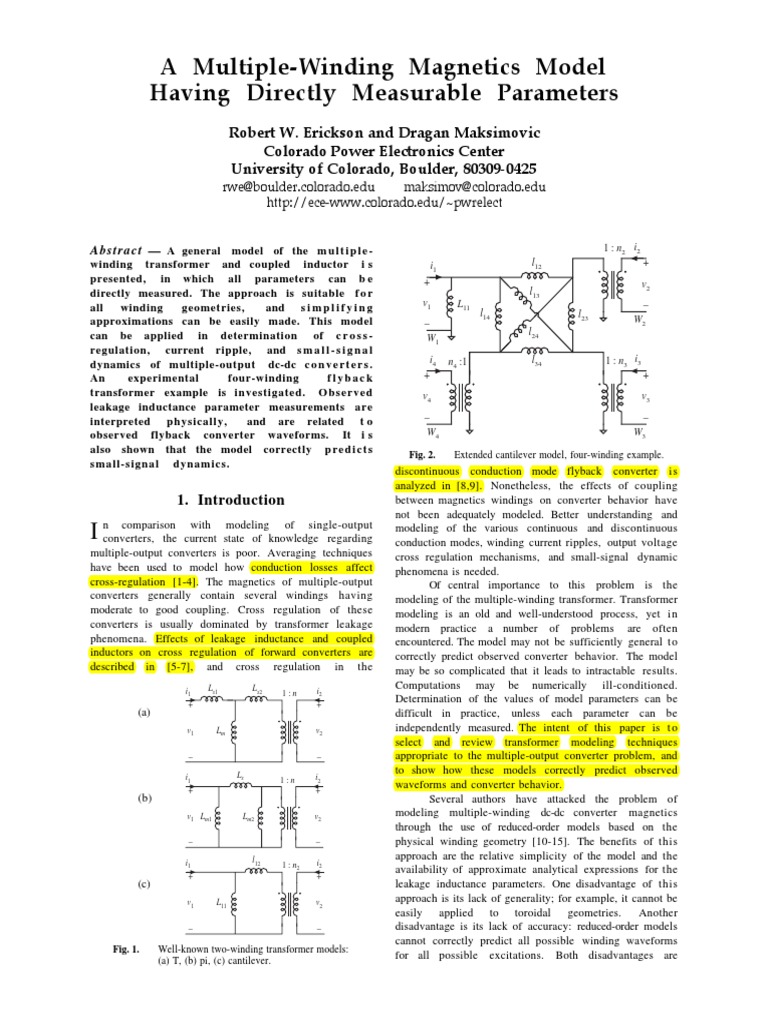 A Multiple Winding Magnetics Model Having Directly Measurable Parameters | PDF | Inductance ...