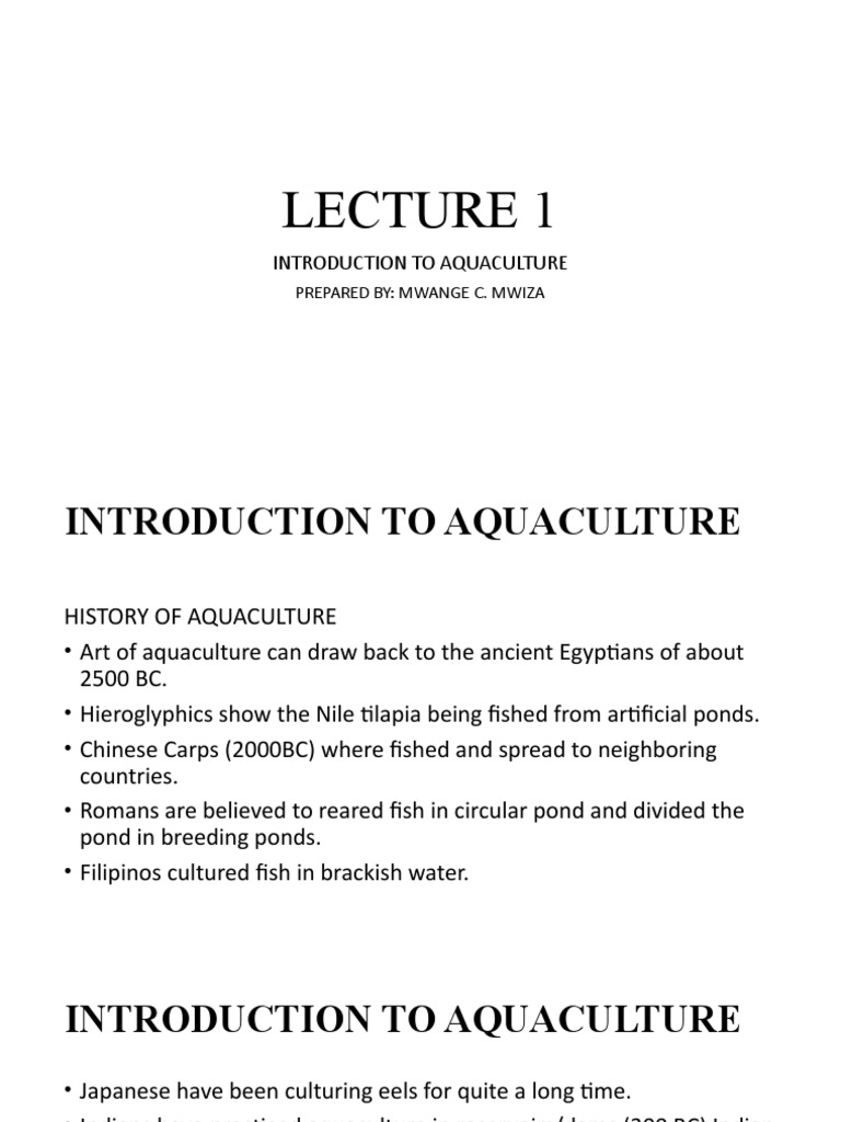 LECTURE 1 - Introduction To Aquaculture | PDF