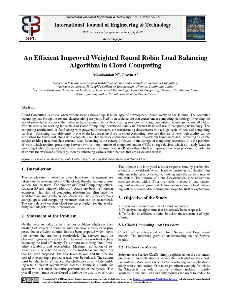 An Efficient Improved Weighted Round Robin Load Ba | PDF | Cloud Computing | Load Balancing ...