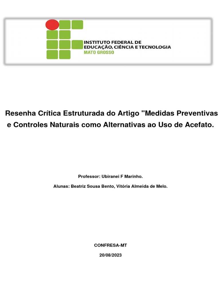 Resenha Crítica Estruturada Do Artigo Medidas Preventivas e | PDF
