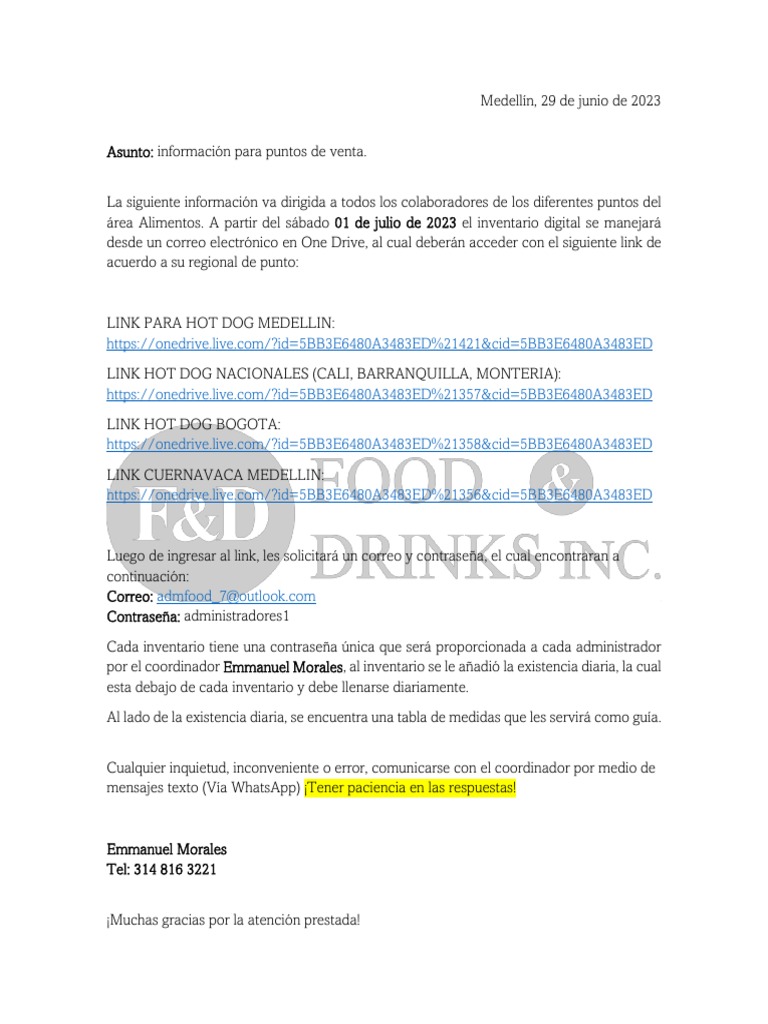 Comunicado Inventarios Digitales | PDF