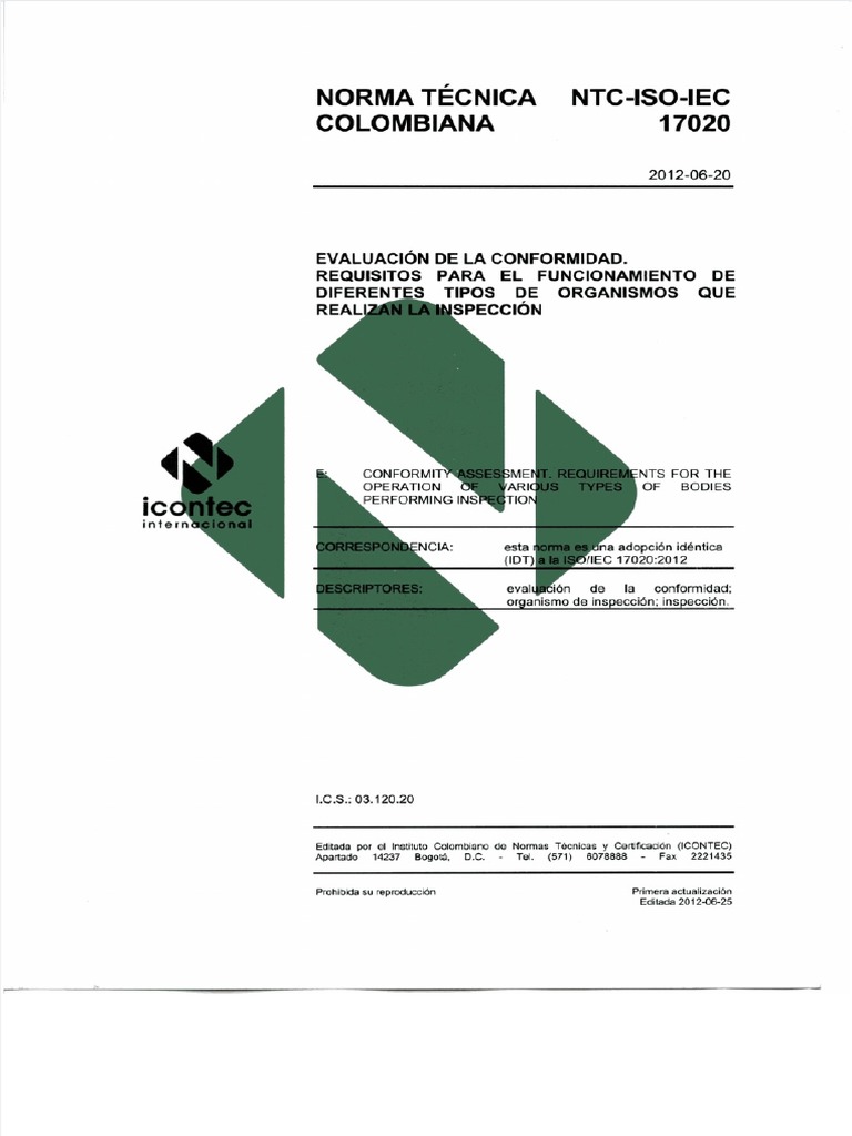 NTC ISO 17020 - Evaluación de Conformidad | PDF