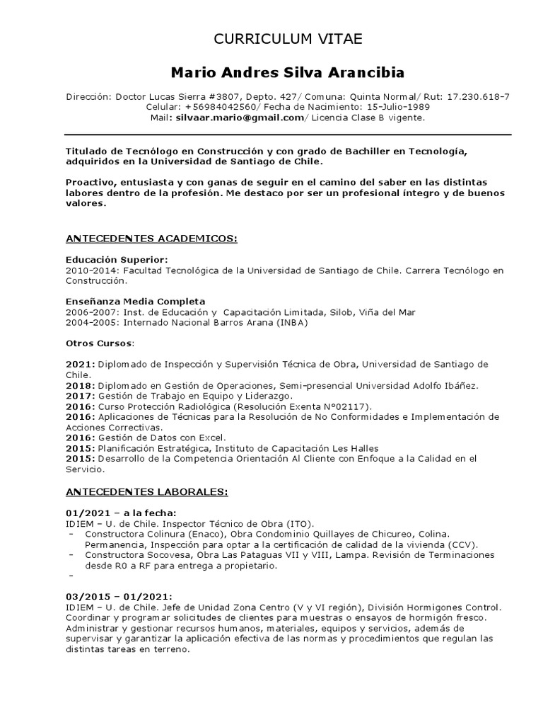 Curriculum Vitae de Mario Silva | PDF