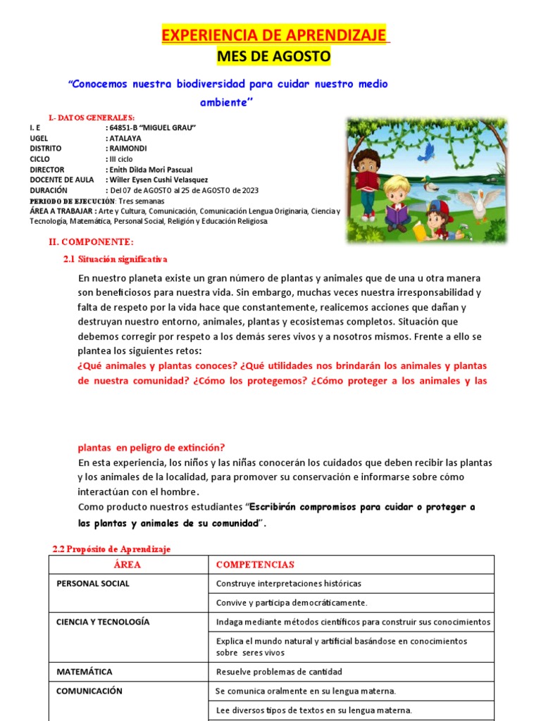 Experiencia de Aprendizaje Mes de Agosto Willer | PDF | Información | Comunicación