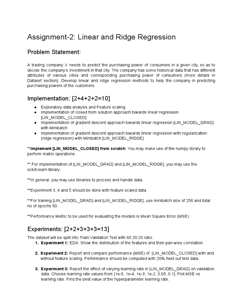 Assignment 2 | PDF | Regression Analysis | Mean Squared Error