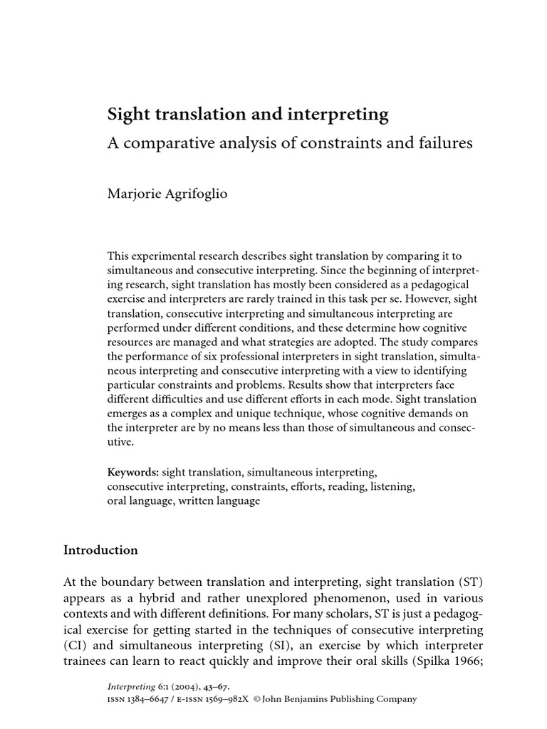 Sight Translation and Interpreting A Comparative Analysis of ...