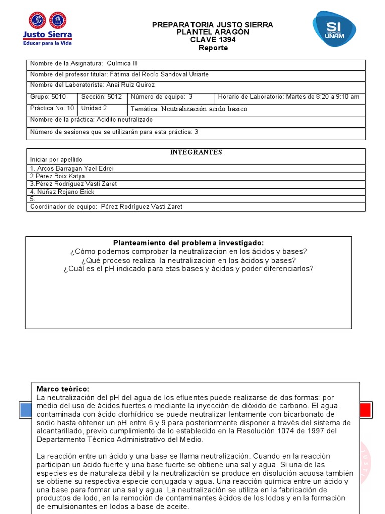 Reporte 10 Quimica | PDF