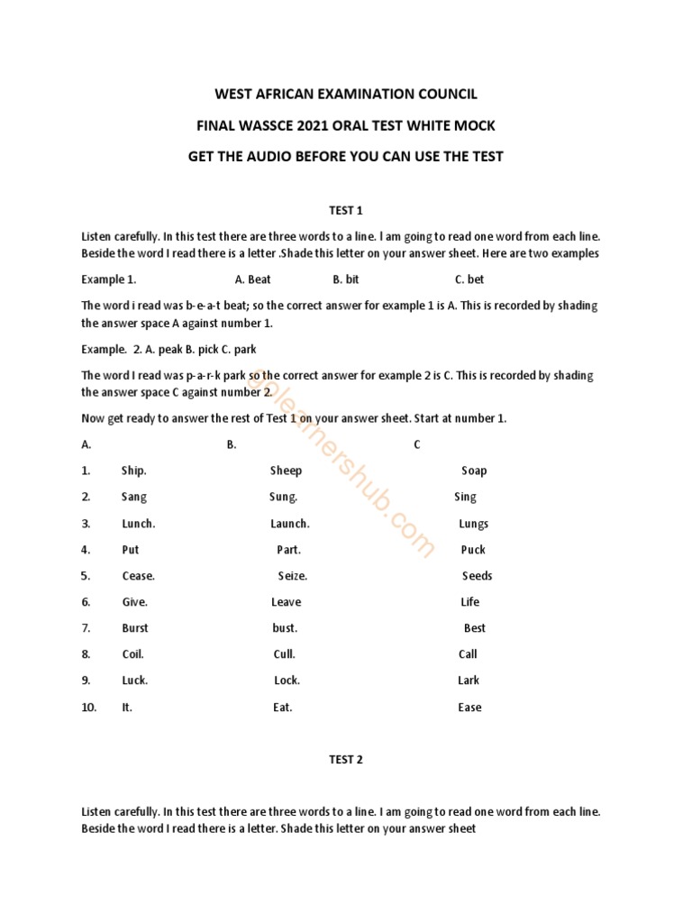 WASSCE 2023 ORAL TEST Questions With Audio | PDF