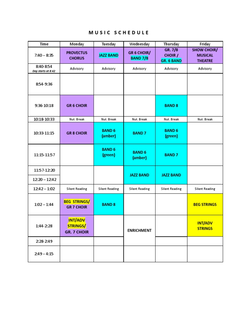 Weekly Music Schedule Overview | PDF