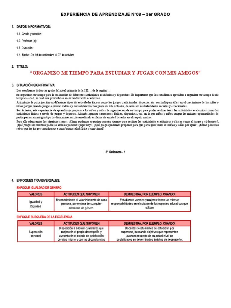 3° Grado - Experiencia de Aprendizaje N°08 | Descargar gratis PDF | División (Matemáticas ...
