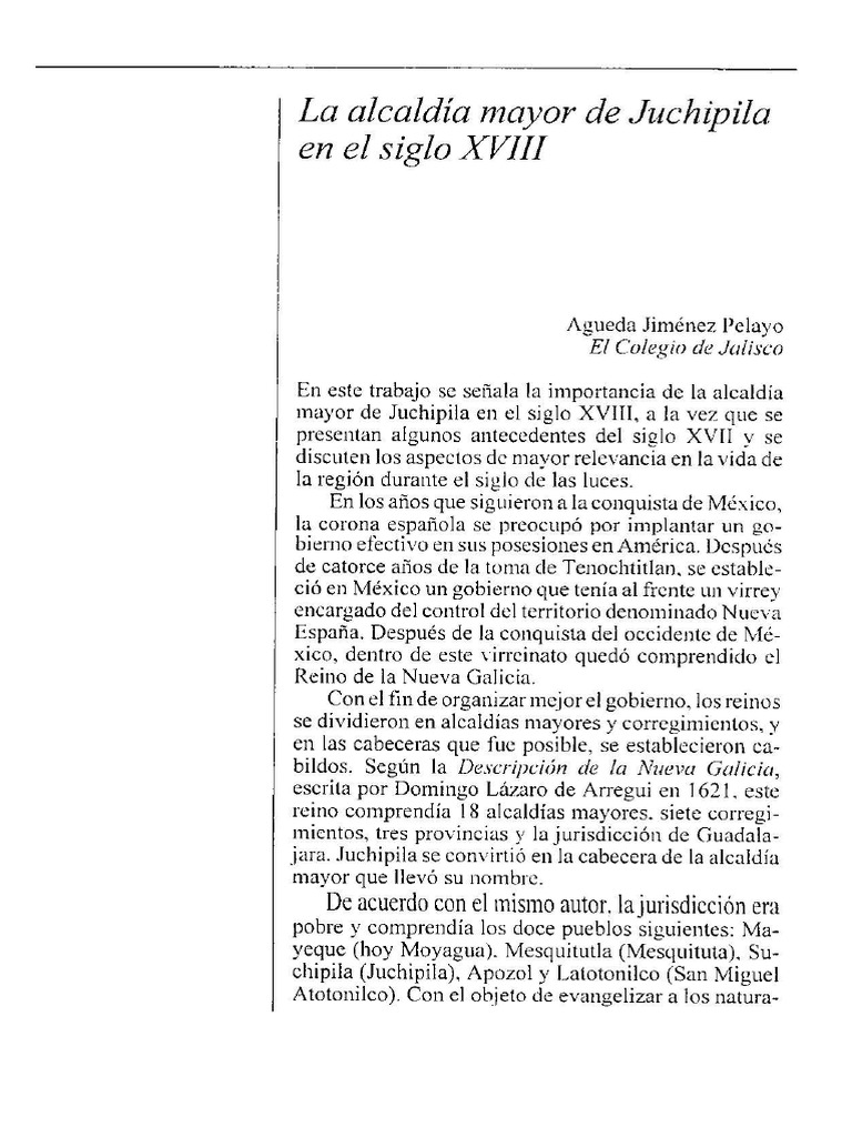 La Alcaldía Mayor de Juchipila en El Siglo XVIII | PDF