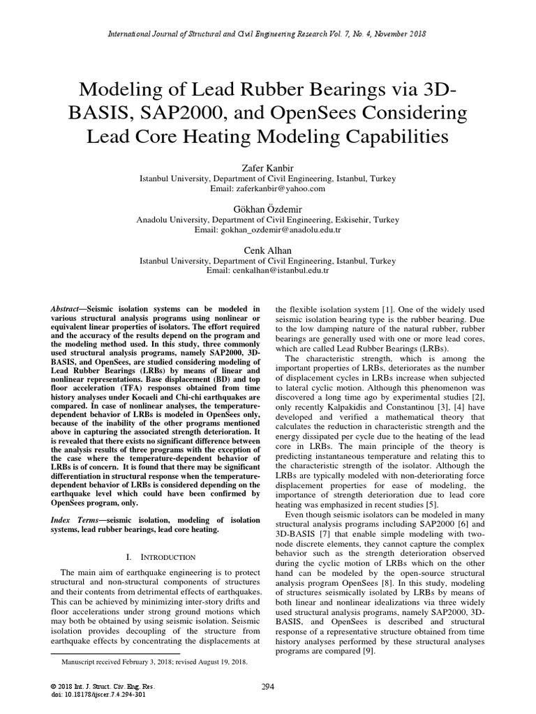 Modeling of Lrbs in Opensees 3d Basis With Heating of Lead Core | PDF | Earthquake Engineering ...