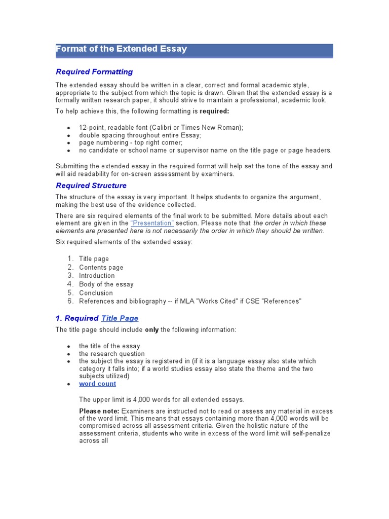 Format of The Extended Essay | PDF | Essays | Note (Typography)