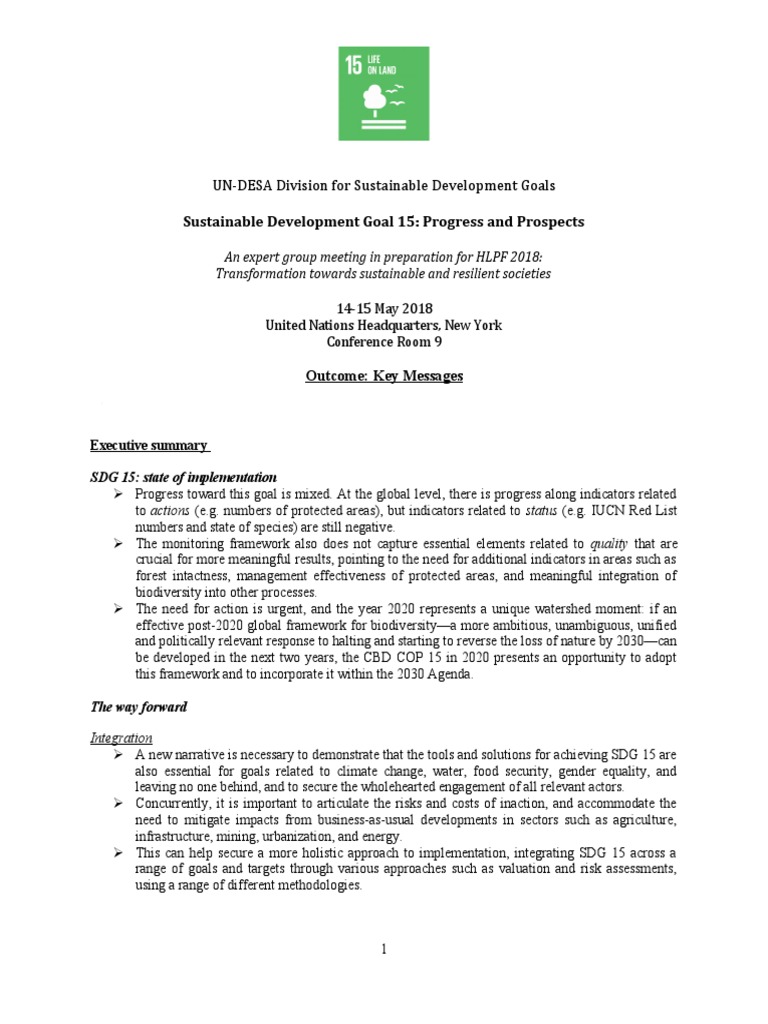 Forest and SDG 15 Key Messages | PDF | Sustainability | Biodiversity