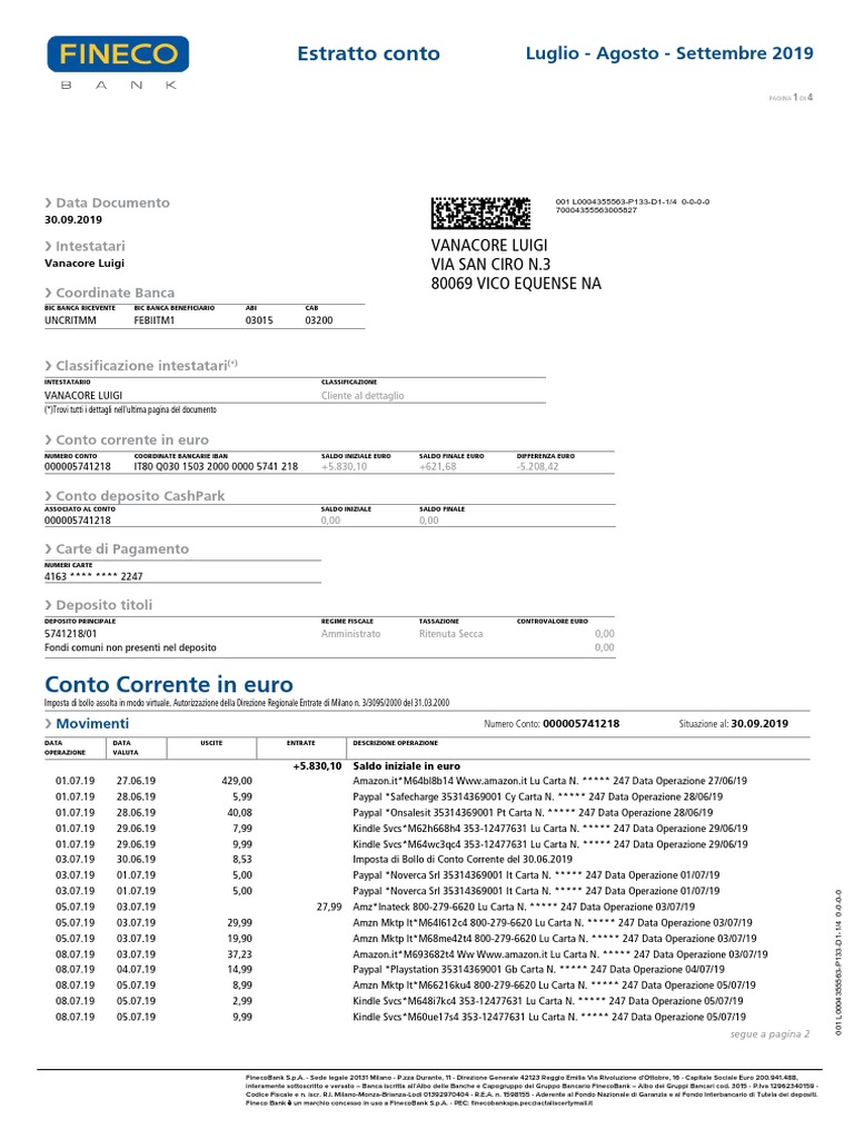 Estratto Conto: Conto Corrente in Euro | PDF