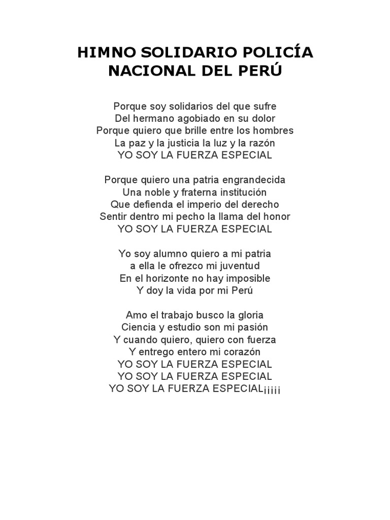 Himno Solidario Policía Nacional Del Perú | PDF