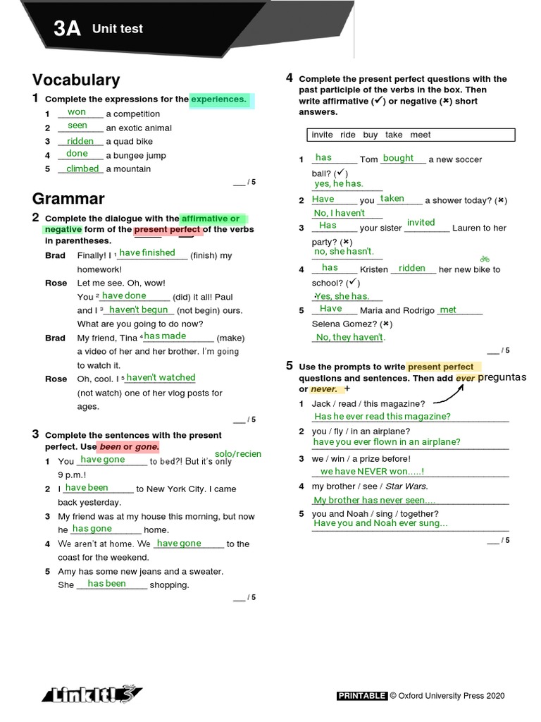Kami Export - LI - L3 - Unit - Test - 3A | PDF | Linguistics | Grammar