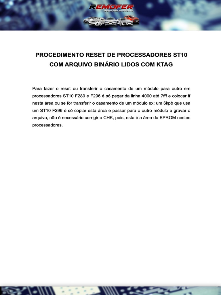 Procedimento Reset de Processadores ST10 Com Arquivo Binário Lidos Com Ktag | PDF