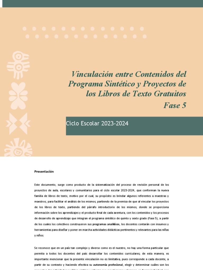 FASE 5 Quinto y Sexto_Vinculación entre Contenidos del Programa Sintético y Proyectos de los ...