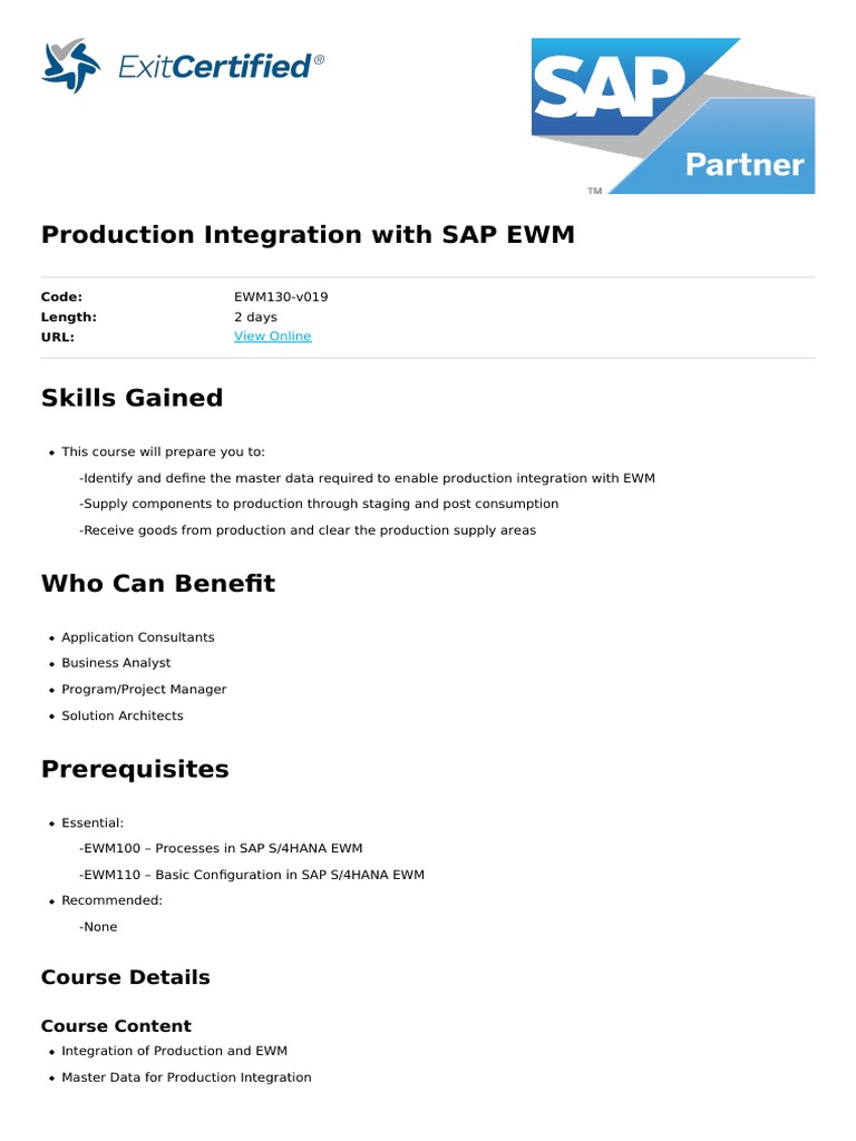Production Integration With Sap Ewm | PDF