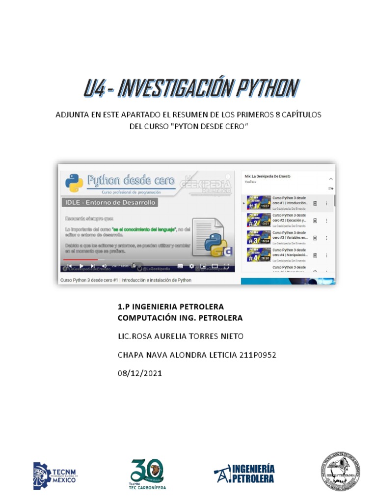 U4 - Investigación Python - Alondra - Chapa | PDF | Programación | Programa de computadora