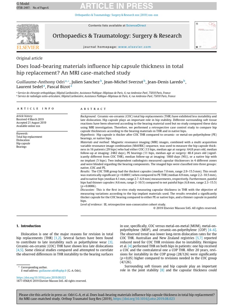 Does Load-Bearing Materials Influence Hip Capsule Thickness in Total ...