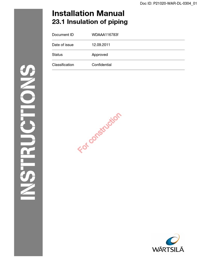 Insulation of Piping, Installation Manual. Doc. P21020-WAR-DL-0304 - 01 ...