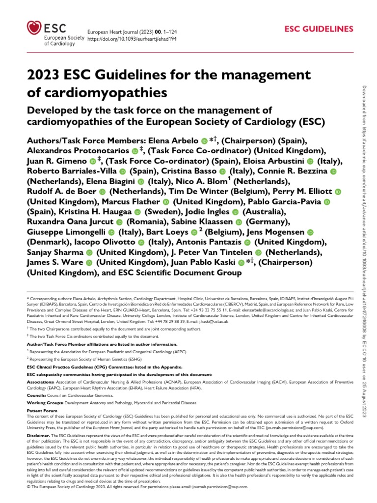 ESC Guidelines Cardiomyopathies | PDF | Science & Mathematics