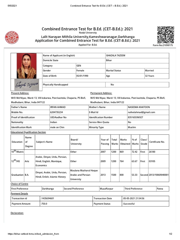 Combined Entrance Test For B.Ed. (CET - B.Ed.) - 2021 | PDF