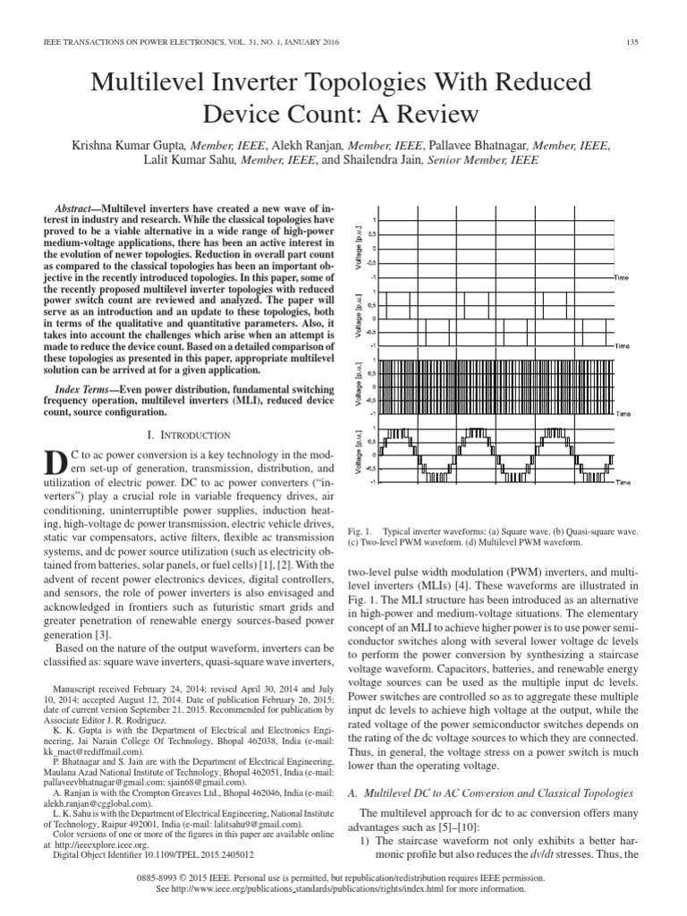 Multilevel Inverter Topologies With Reduced Device Count: A Review | PDF | Power Inverter ...